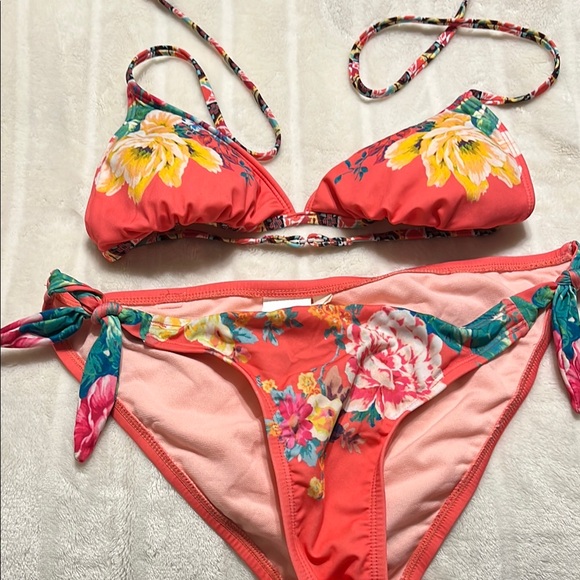 Hobie | Swim | Hobie Floral Bikini Set In Coral And Yellow | Poshmark